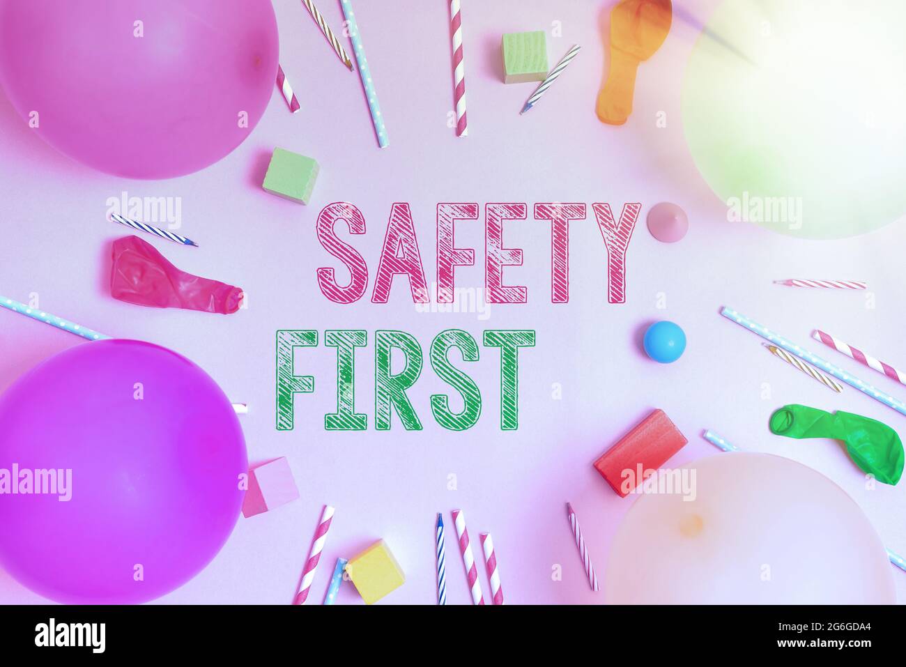 Hand writing sign Safety First. Business idea Avoid any unnecessary ...