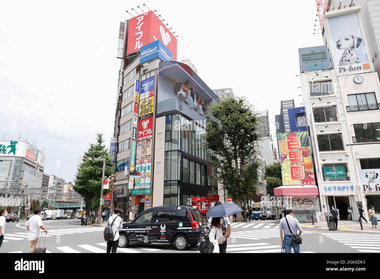 Tokyo, Japan. 6th July, 2021. A digital billboard displays a big 3-D ...