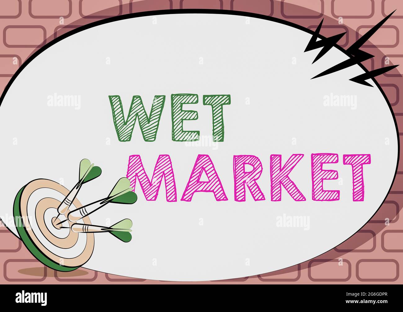 Sign displaying Wet Market. Word Written on market selling fresh meat ...