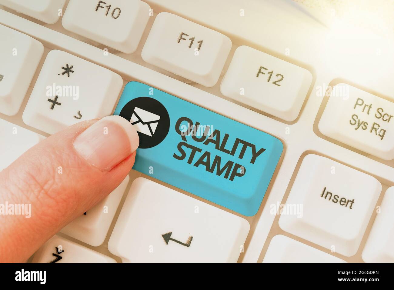 Hand writing sign Quality Stamp. Word Written on Seal of Approval Good ...