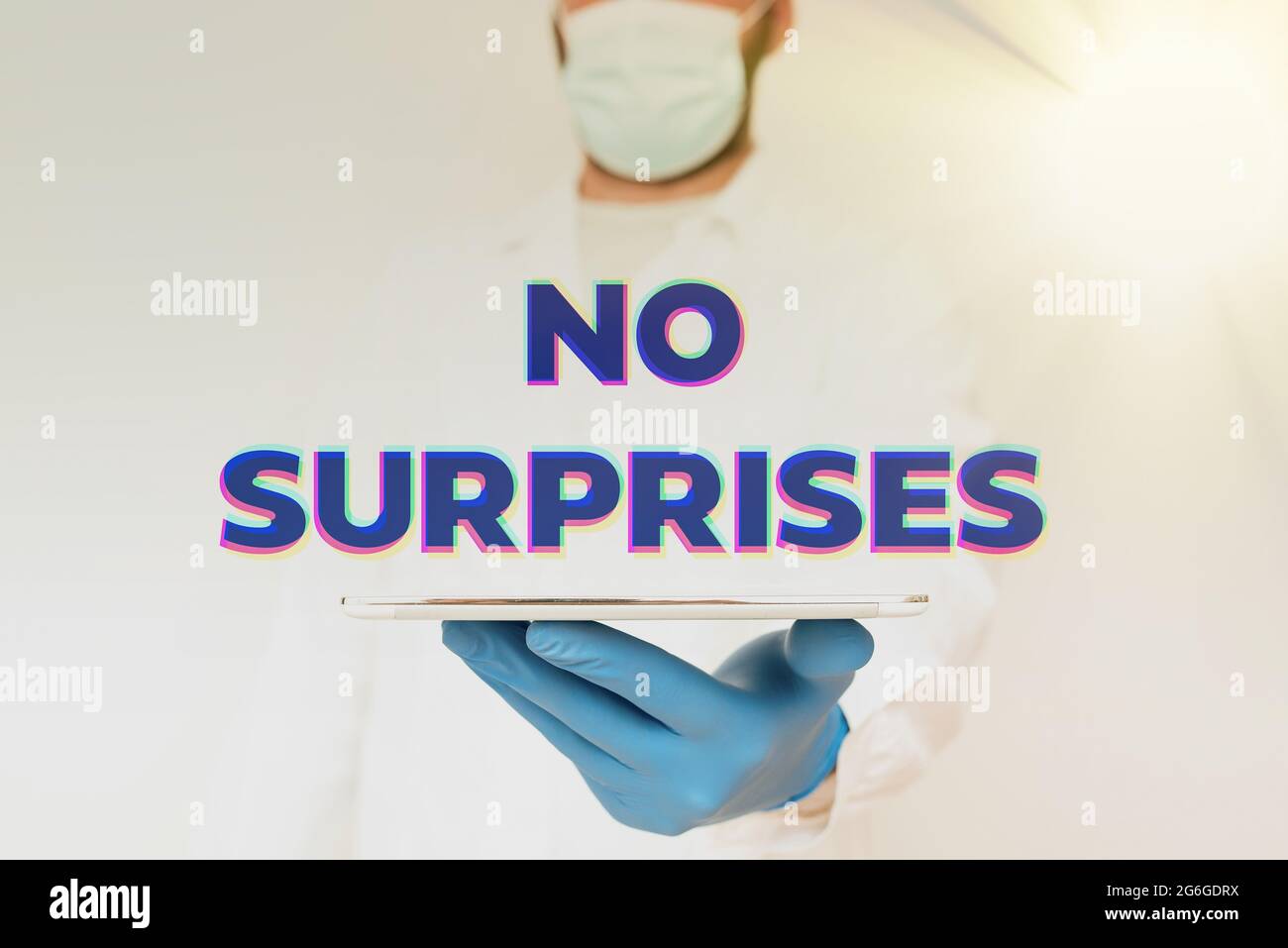 Hand writing sign No Surprises. Word Written on Presupposed Eventual ...