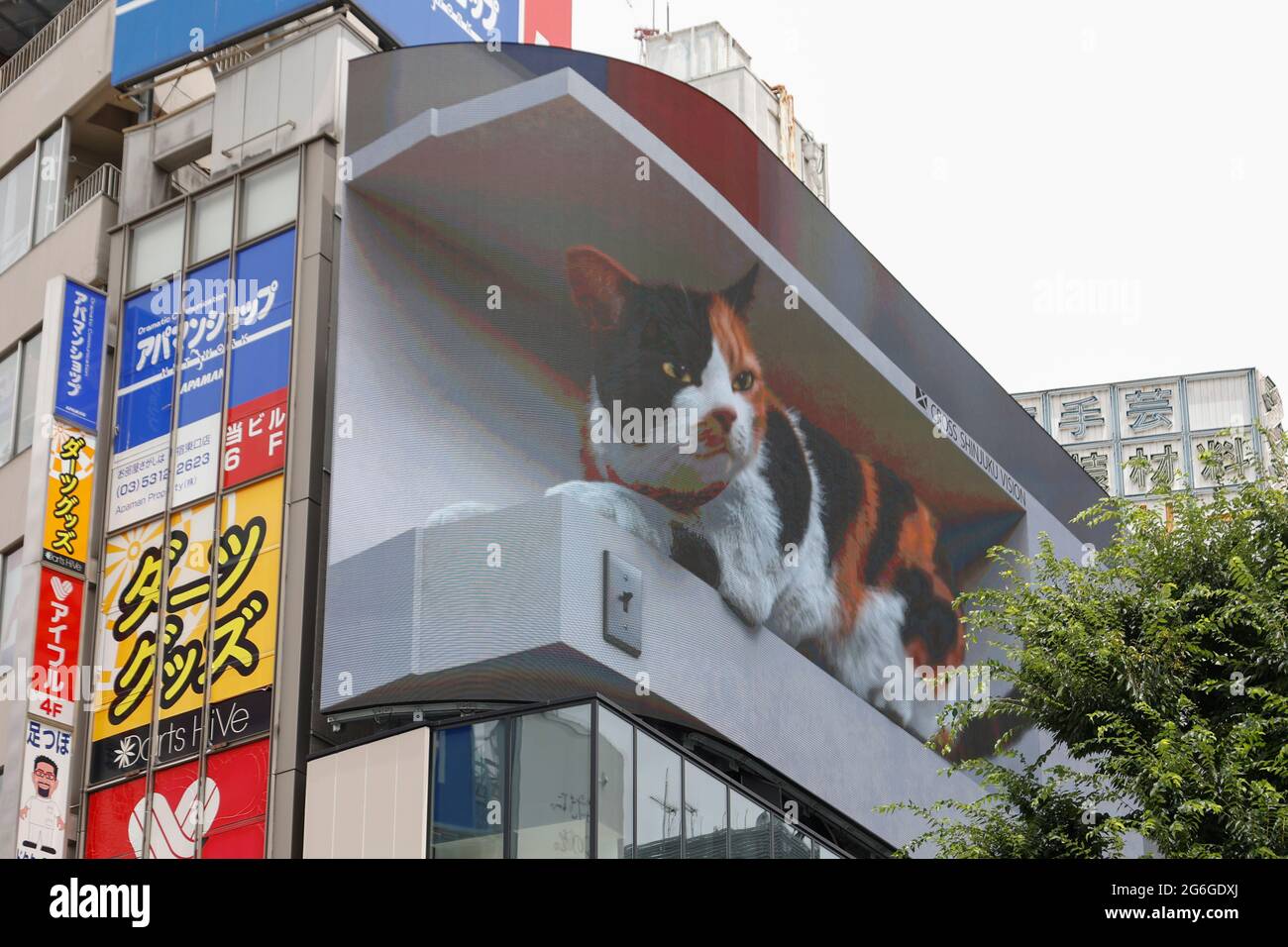 Tokyo, Japan. 6th July, 2021. A digital billboard displays a big 3-D ...