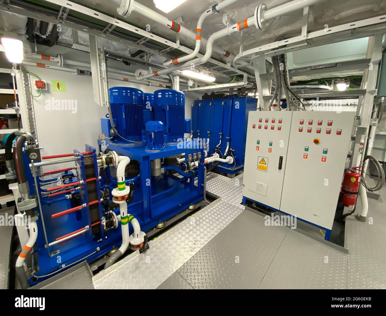 Bright Shiny Engine Room of a Fishing Farm Service Boat including ...