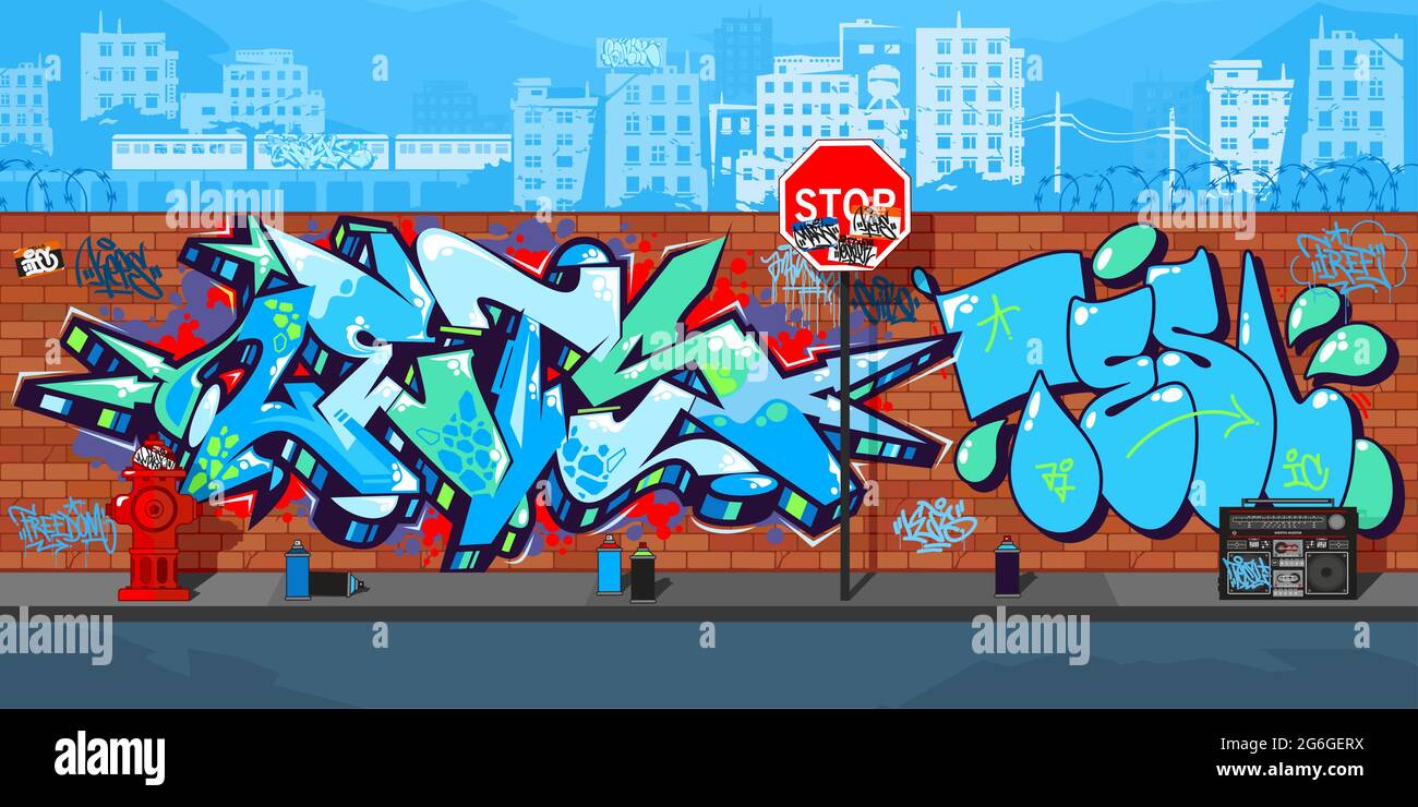 Abstract Colorful Urban Streetart Graffiti Wall With Drawings Against ...