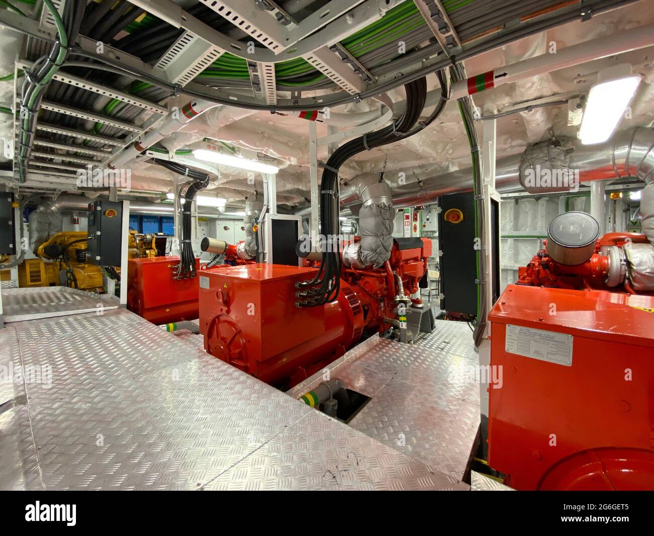Bright Shiny Engine Room of a Fishing Farm Service Boat including ...