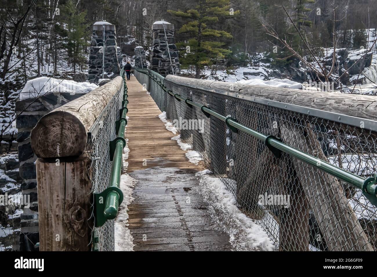 Closeup of the Swinging bridge over the St. Louis River in Jay Cooke ...