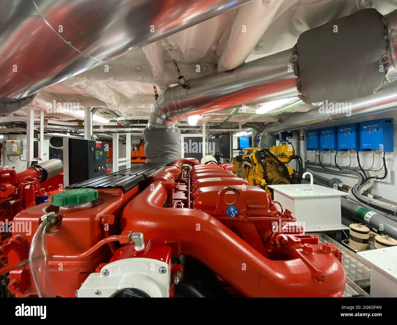 Bright Shiny Engine Room of a Fishing Farm Service Boat including ...