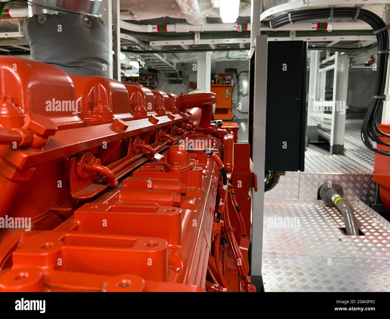 Bright Shiny Engine Room of a Fishing Farm Service Boat including ...