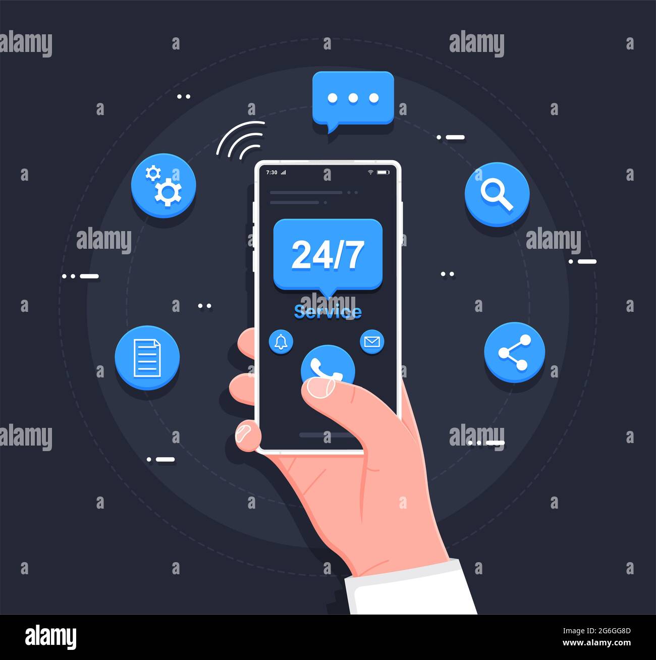 Customer service. 24-7 service concept or call center in flat ...