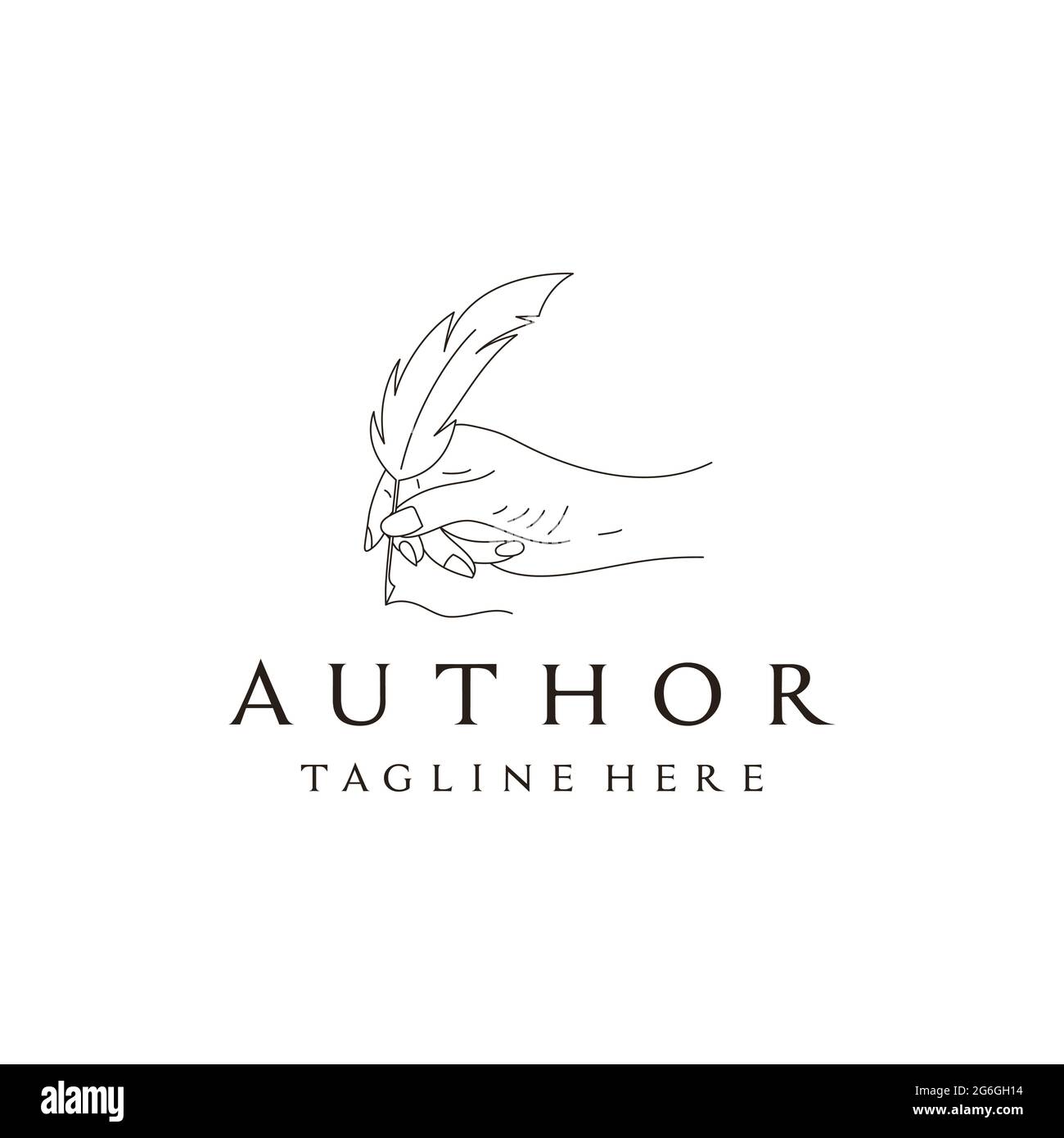 Line art Feather Pen and hand Minimalist Handwriting Logo design vector ...