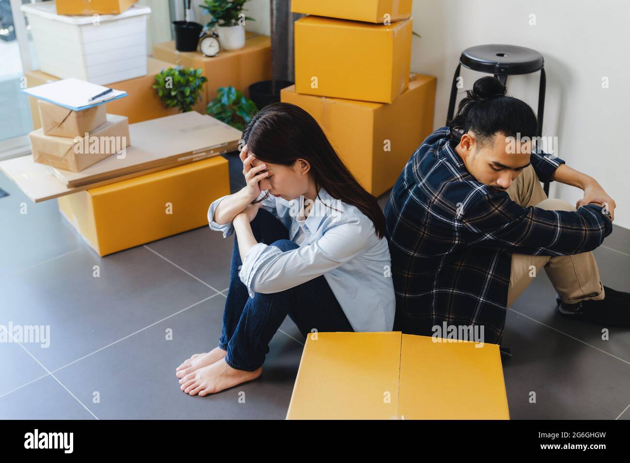 Distressed Asian family couple have debt problem during coronavirus ...