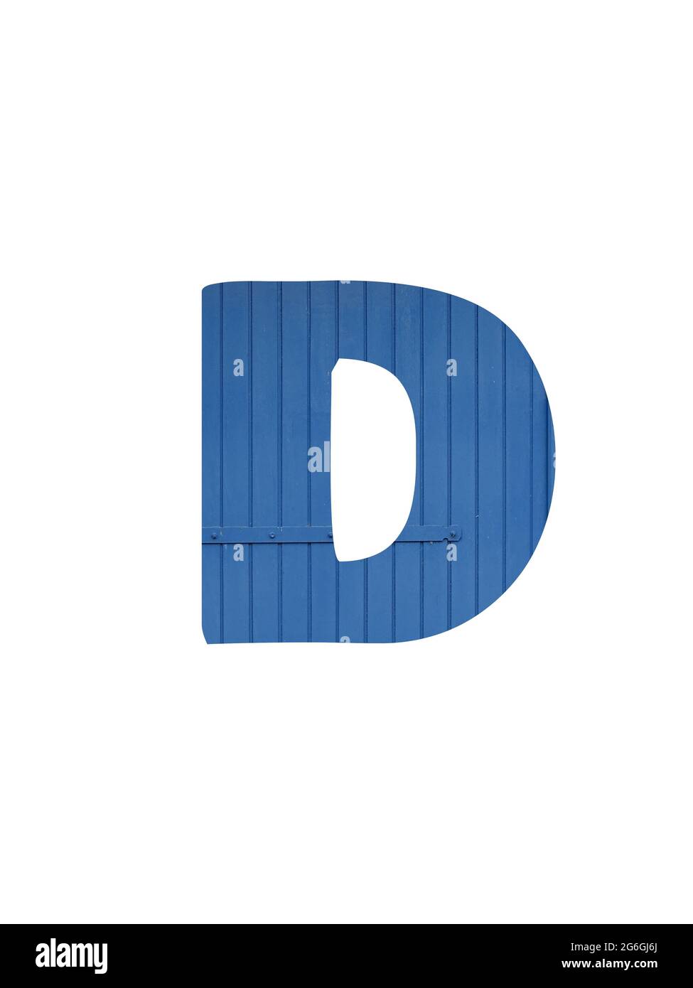 Letter D of the alphabet made with old blue wood, isolated on a white ...