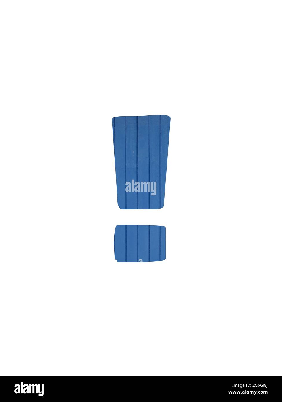 exclamation mark of the alphabet made with old blue wood, isolated on a ...
