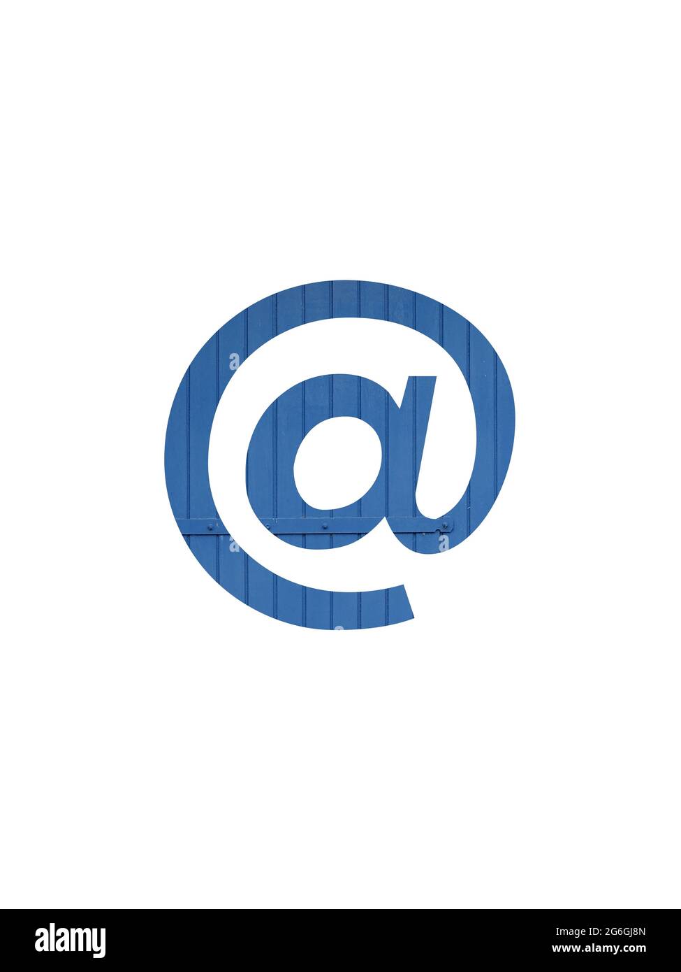 at sign, mail sign of the alphabet made with old blue wood, isolated on ...