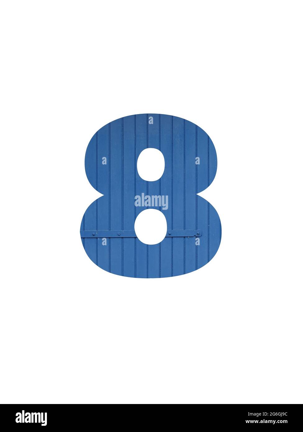 Number 8 of the alphabet made with old blue wood, isolated on a white ...