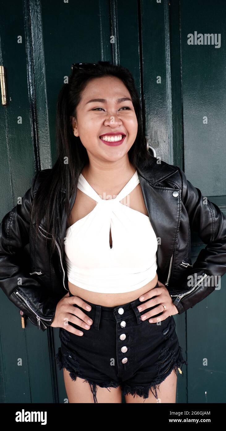 Chinese Asian Female Model Poser Actress Wearing Black Leather Jacket ...