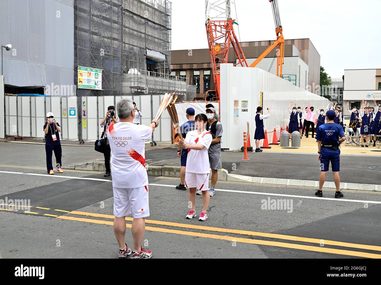 Wako City, Saitama Prefecture, Japan. 6th July 2021. Local torchbearers ...