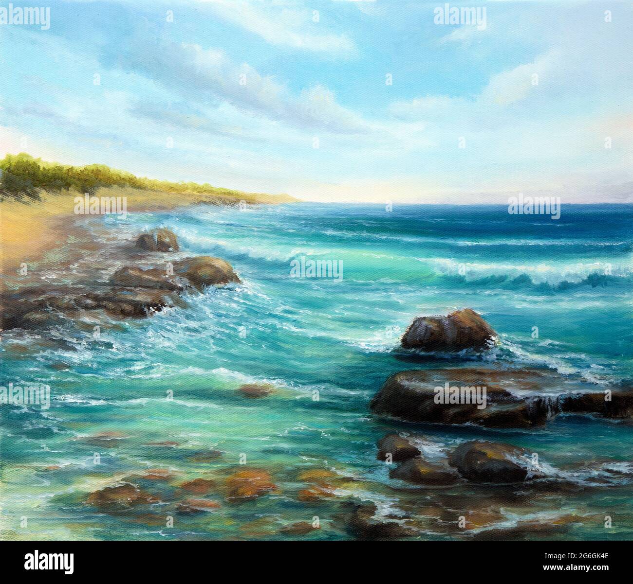 Original oil painting of Ocean and cliffs on canvas.Modern Impressionism Stock Photo - Alamy