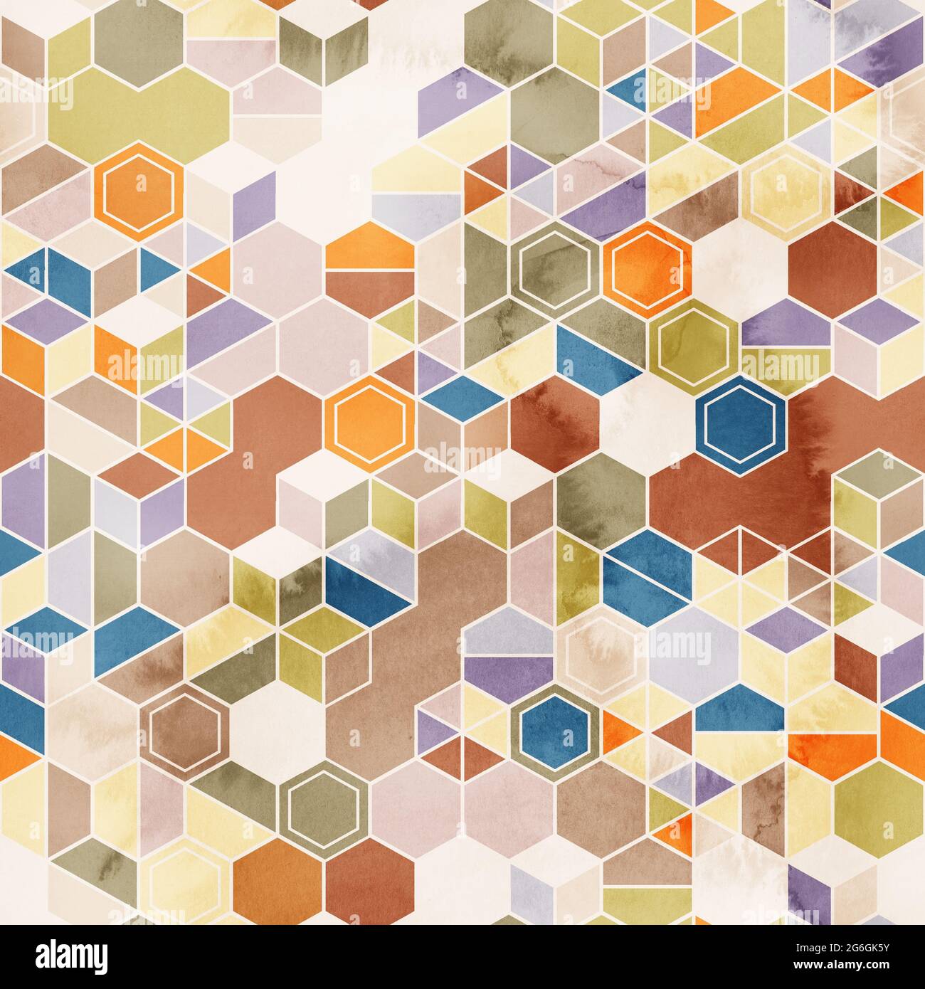 Seamless pattern of hexagons in random colors in watercolor Stock Photo ...