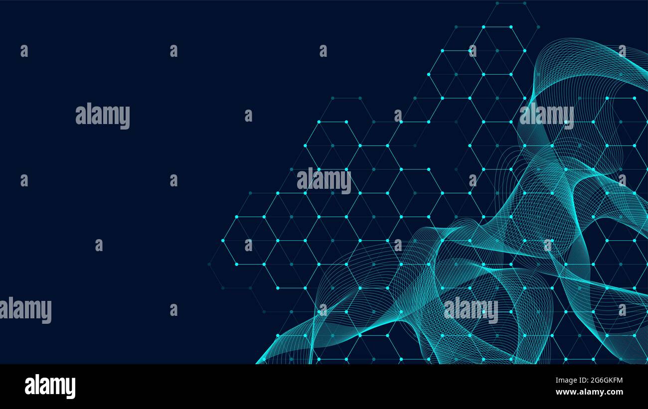 Technology abstract lines and dots connect background with hexagons ...