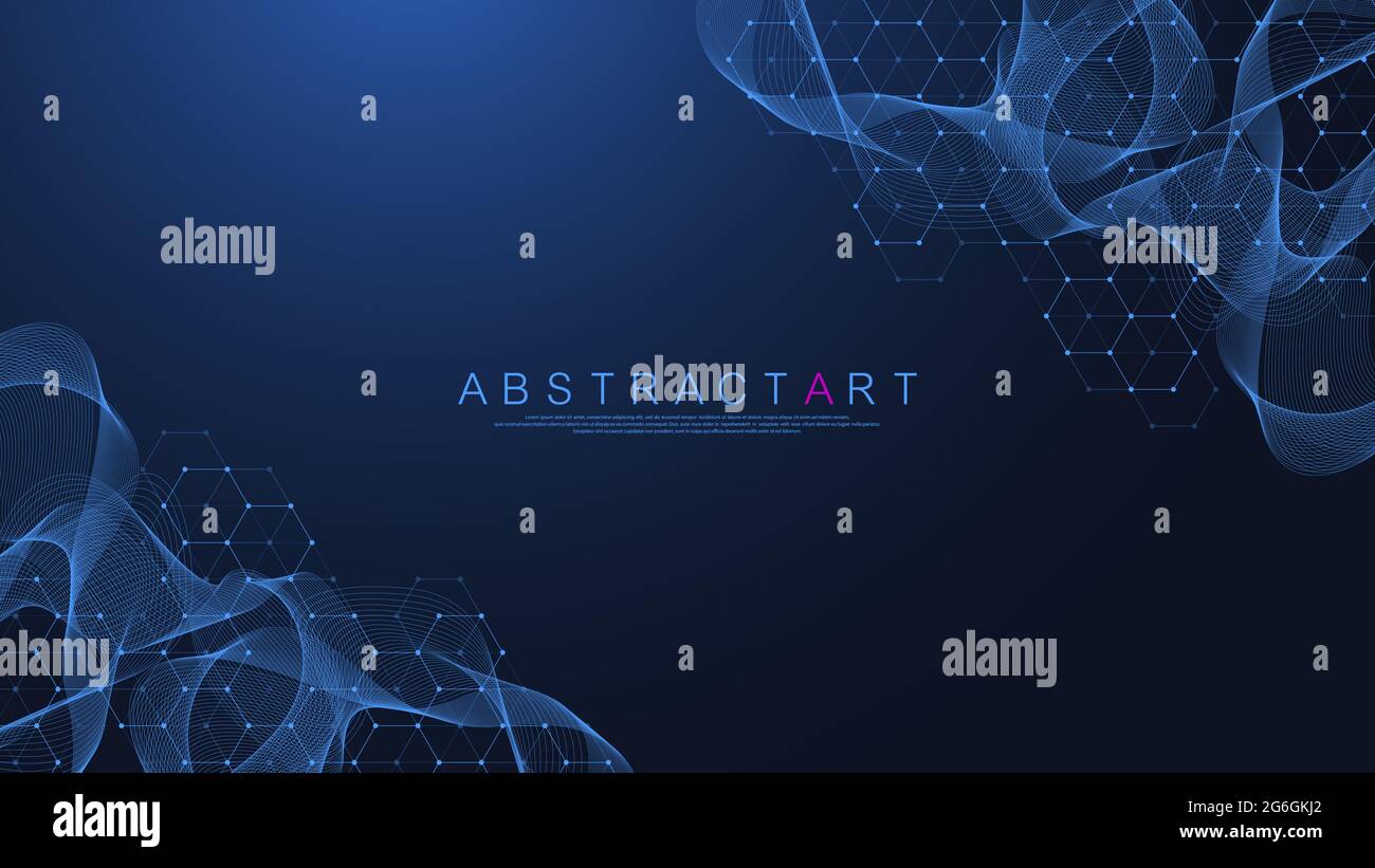 Technology abstract lines and dots connect background with hexagons ...