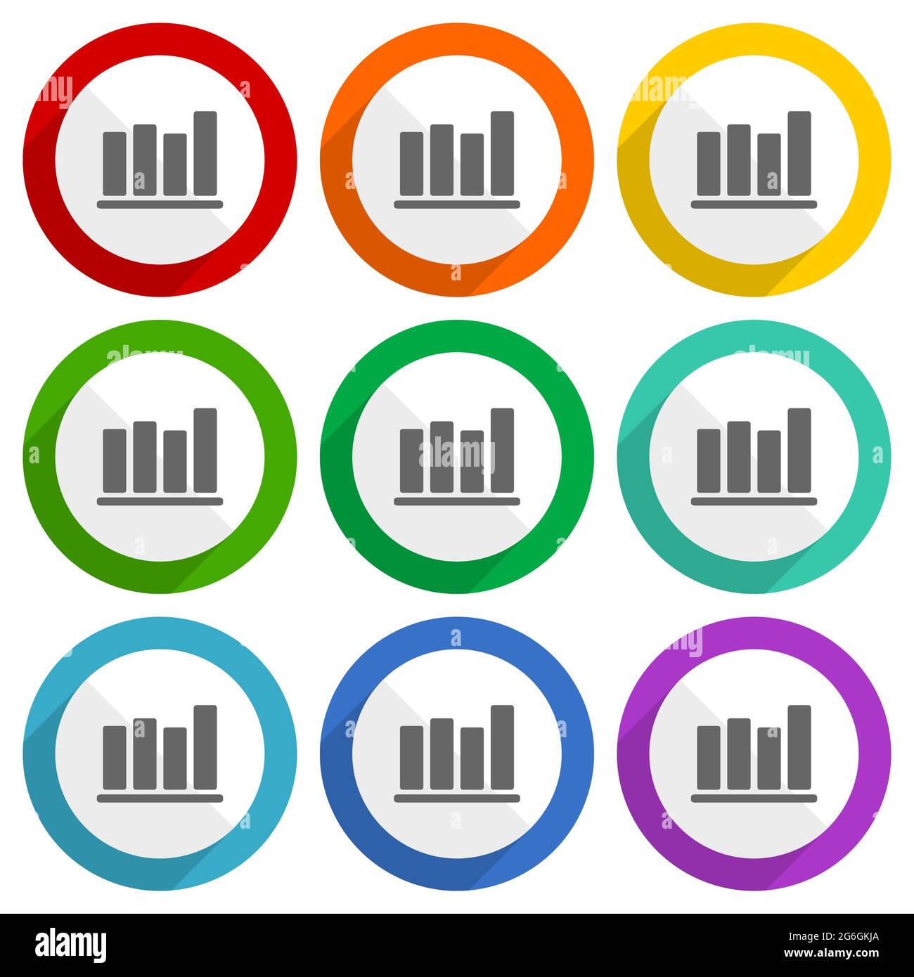 Bar chart vector icons, set of colorful flat design buttons for ...