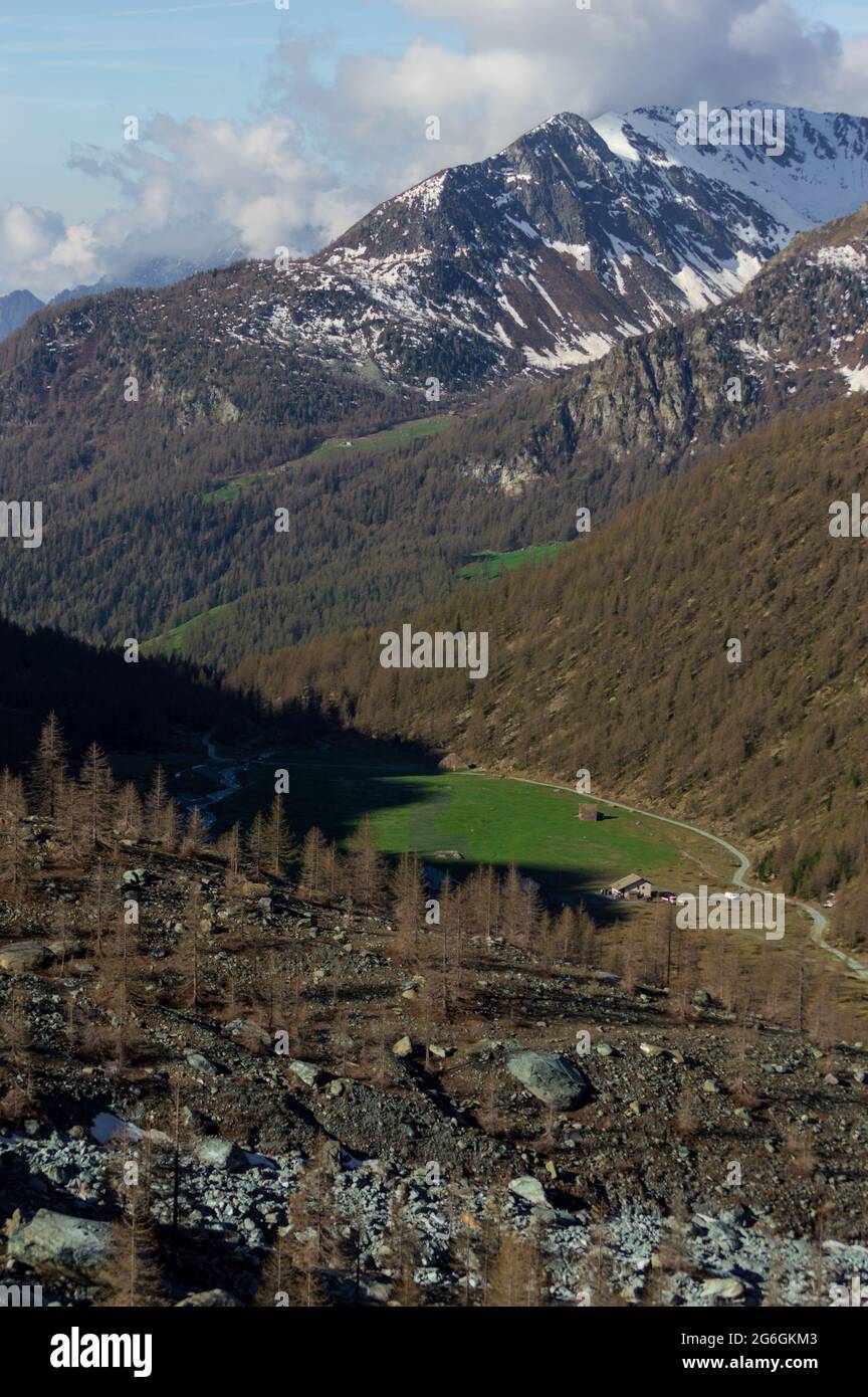 The Ayas valley and the Piani di Verra inferiori seen from the high ...
