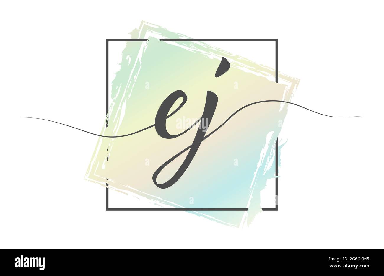 Calligraphic lowercase letters EJ in a single line on a colored ...