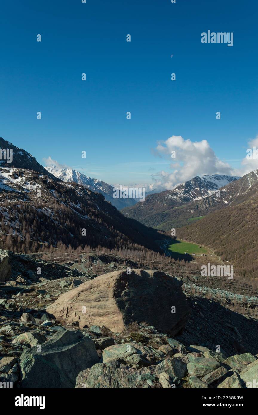 The Ayas valley and the Piani di Verra inferiori seen from the high ...