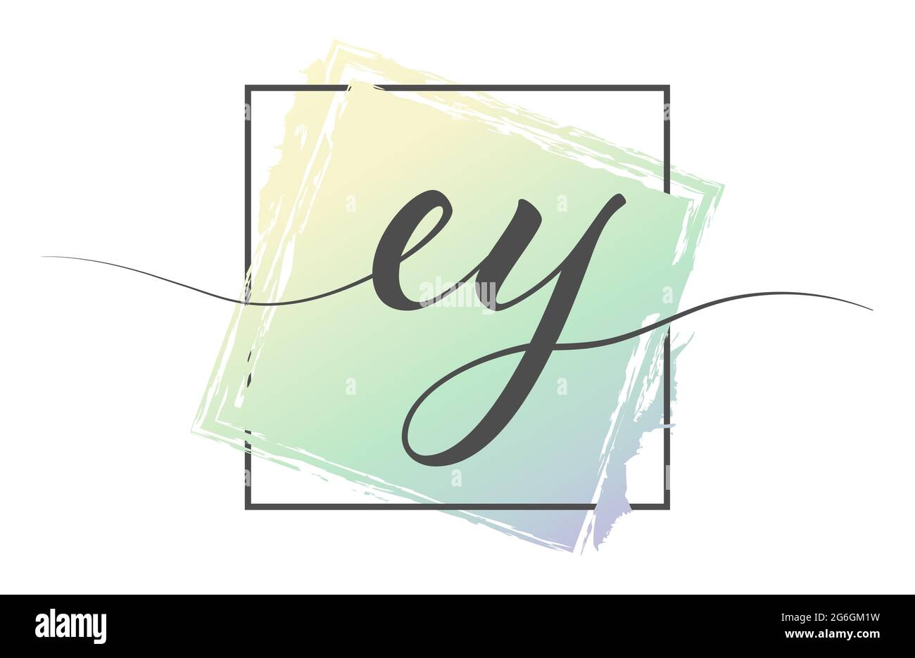 Calligraphic lowercase letters EY in a single line on a colored ...