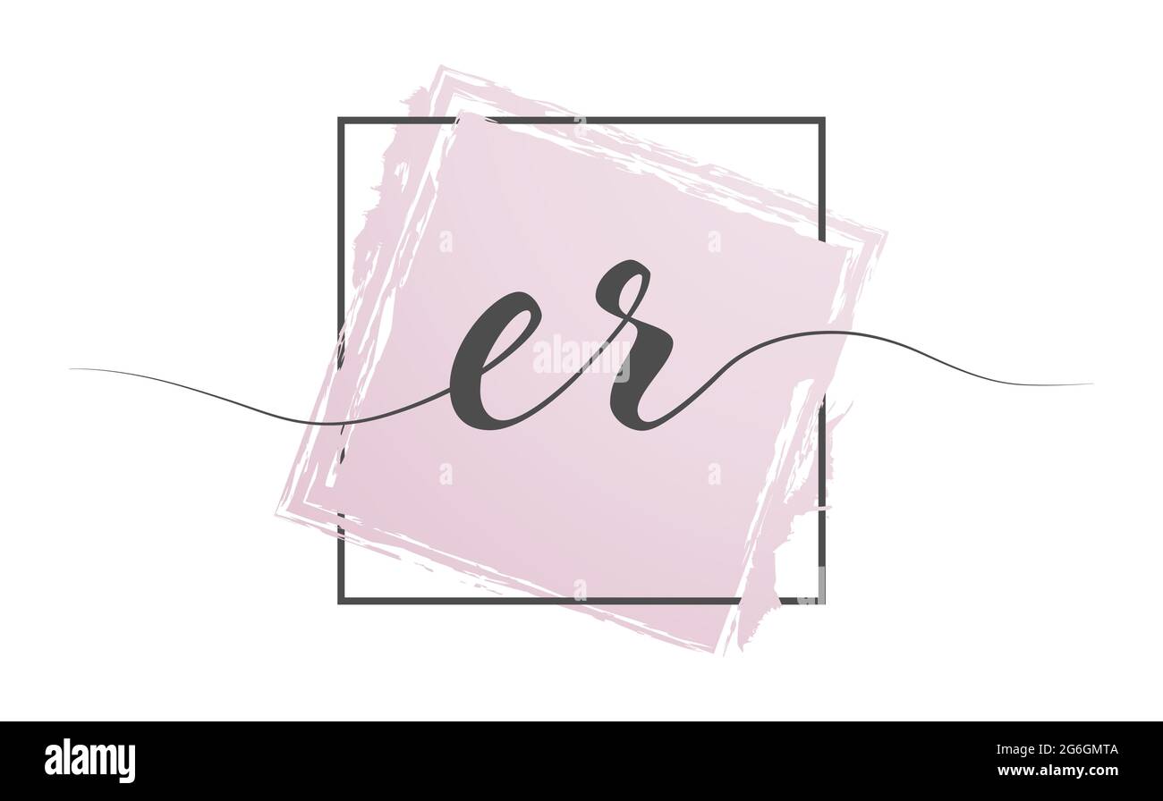 Calligraphic lowercase letters ER in a single line on a colored ...