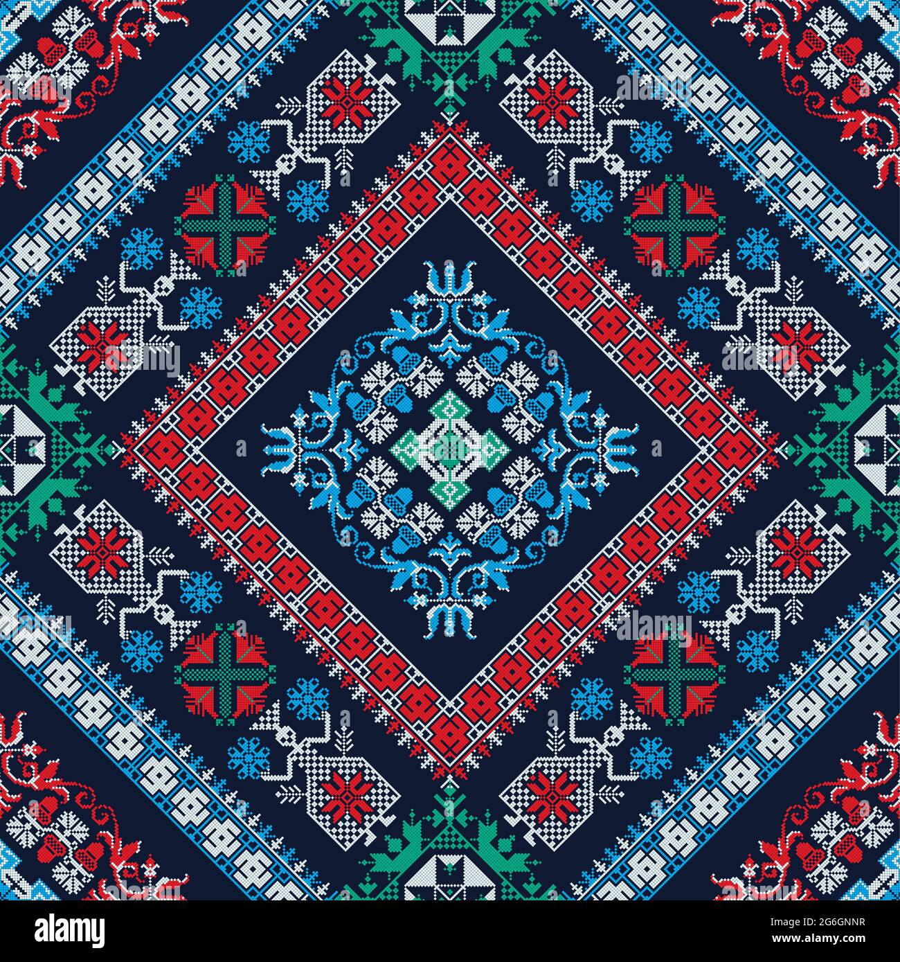 Decorative repeating pattern inspired by traditional Russian embroidery ...