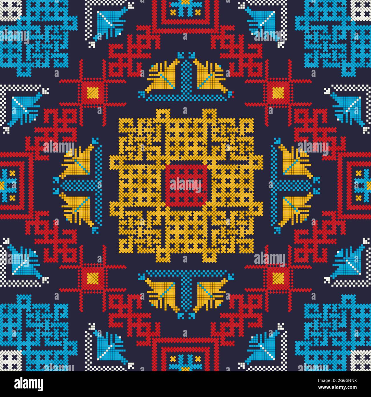 Decorative repeating pattern inspired by traditional Russian embroidery ...