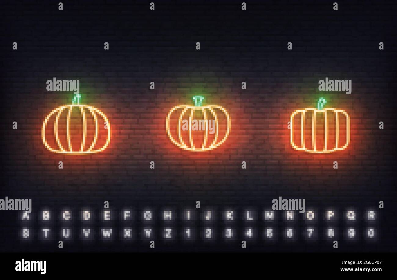 Pumpkin neon vector icons. Set of traditional Thanksgiving orange ...