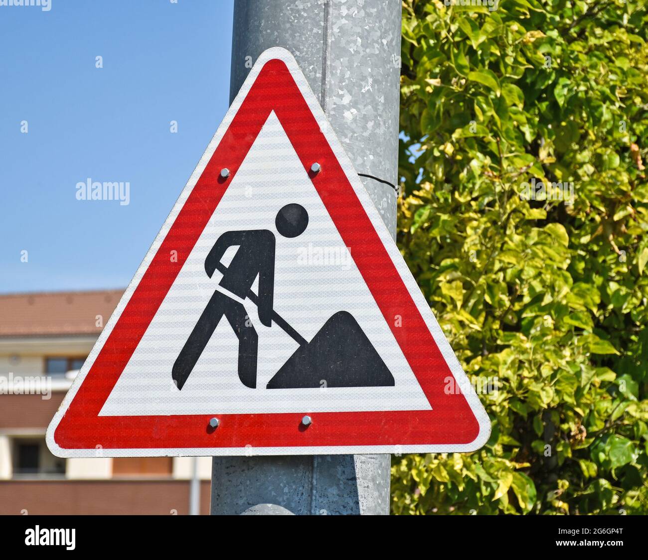 Road works ahead traffic sign Stock Photo - Alamy