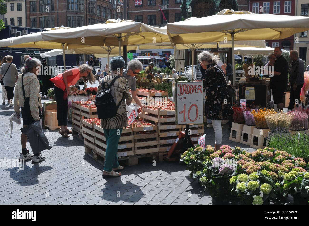 Copenhagen, Denmark. 06 July 2021,Females shopping fresh strawberry at ...