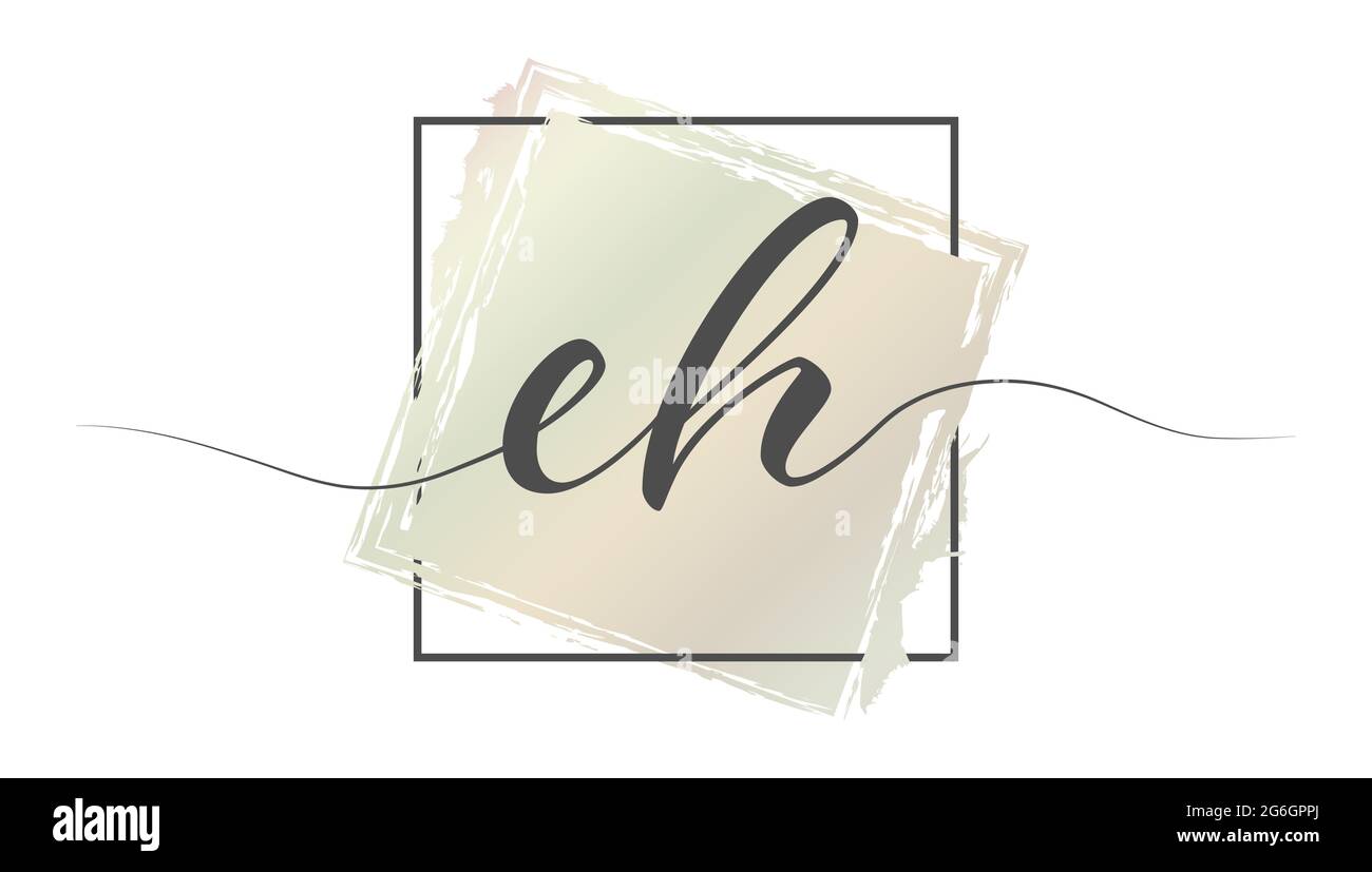 Calligraphic lowercase letters EH in a single line on a colored ...