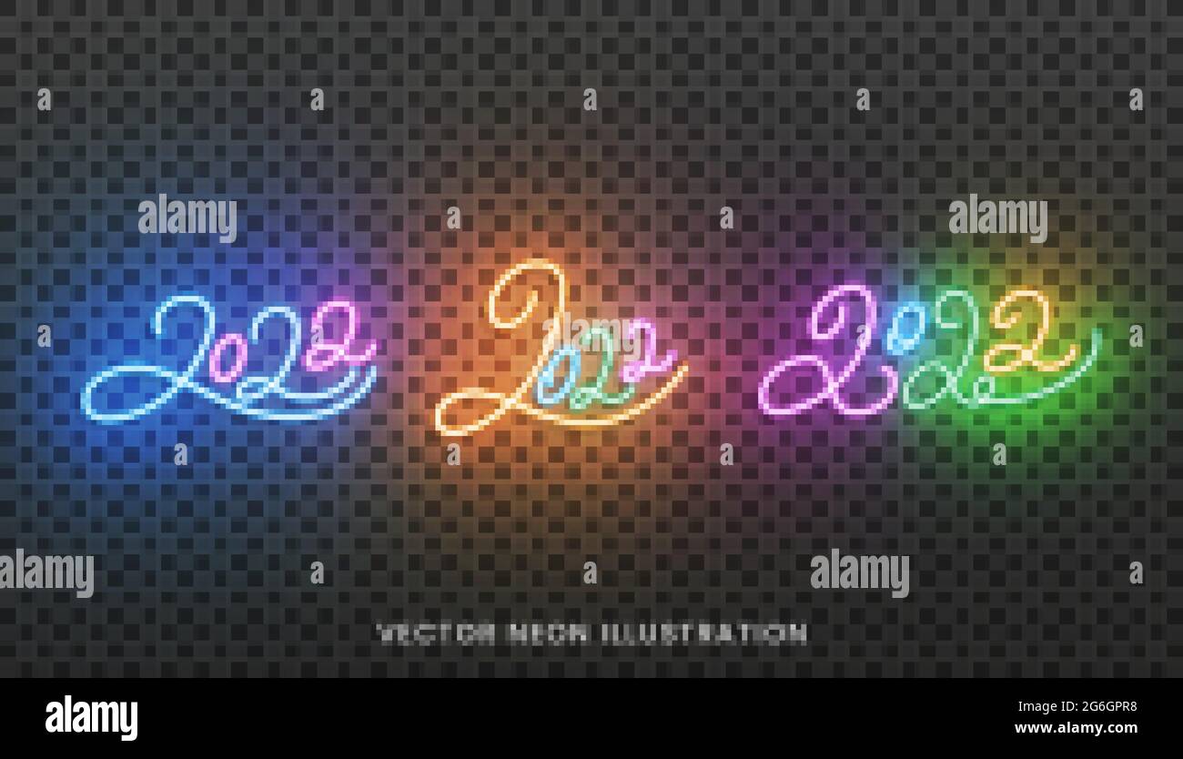 2022 neon script numbers set. Bright lettering for New Year 2022 Stock ...