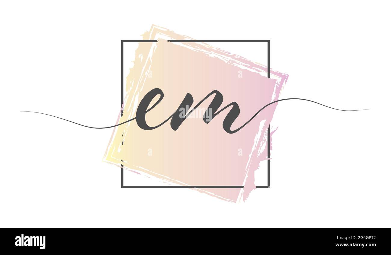 Calligraphic lowercase letters EM in a single line on a colored ...