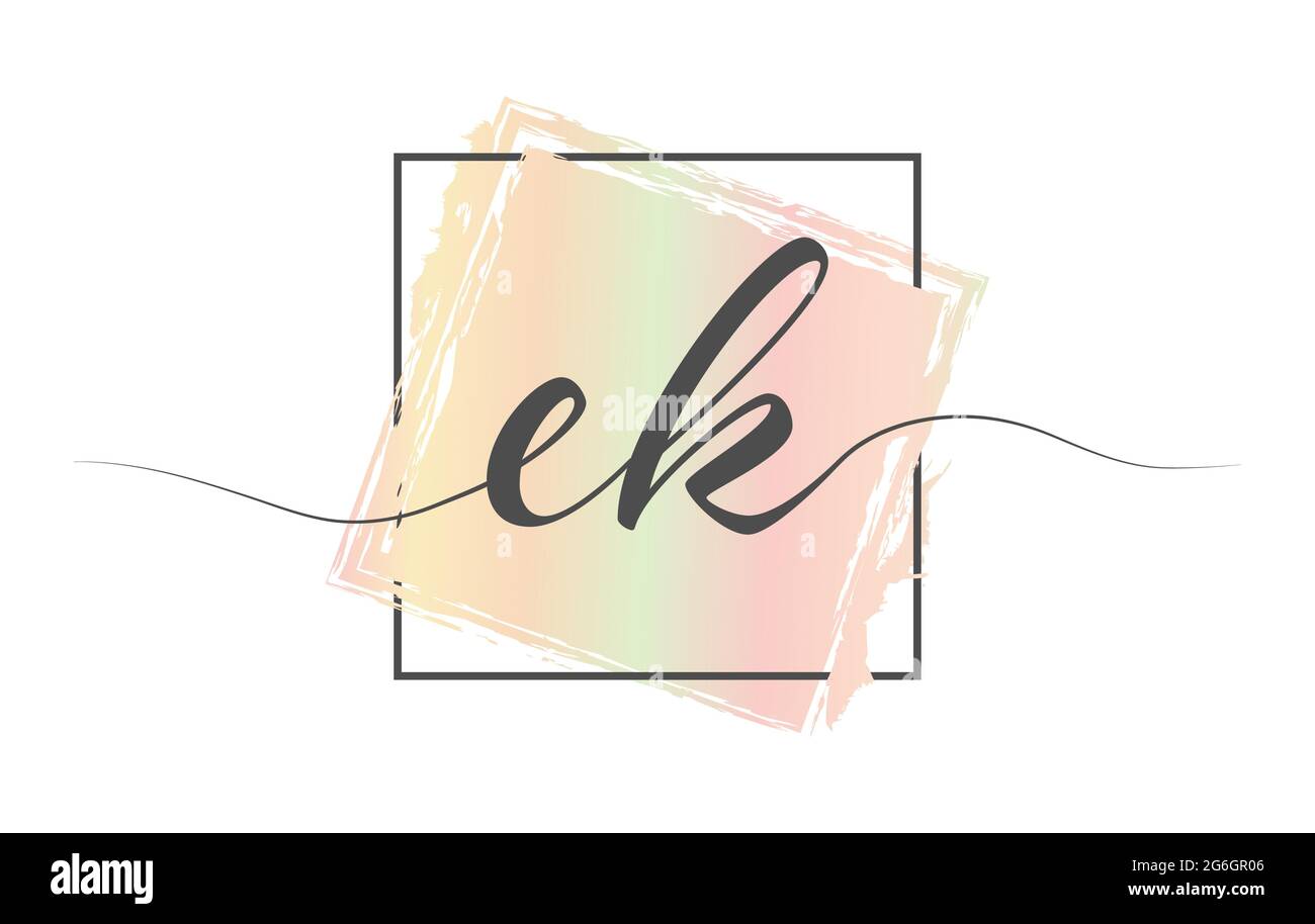 Calligraphic lowercase letters EK in a single line on a colored ...