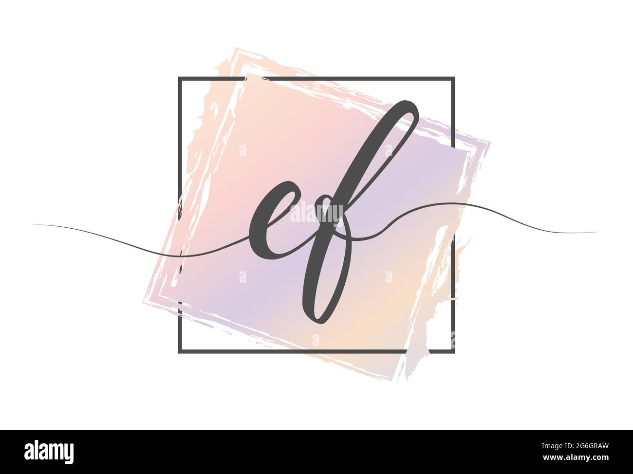 Calligraphic lowercase letters EF in a single line on a colored ...