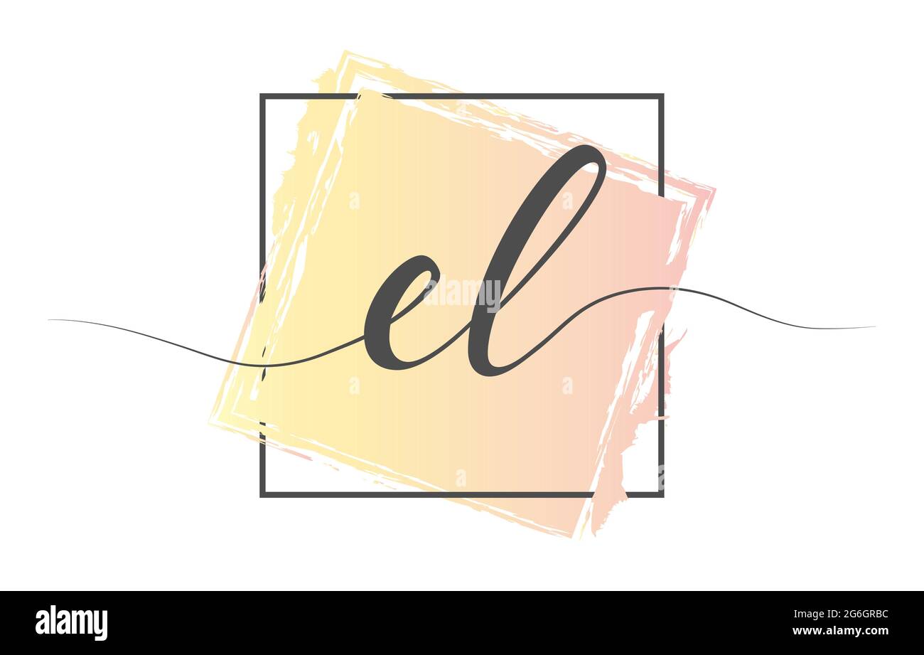 Calligraphic lowercase letters EL in a single line on a colored ...