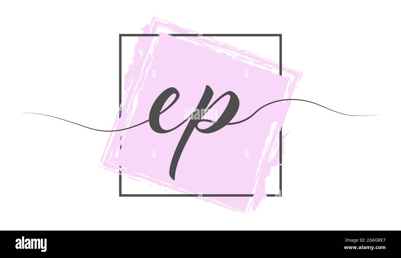 Calligraphic lowercase letters EP in a single line on a colored ...