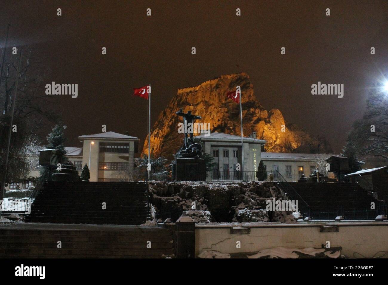 Night view of Afyonkarahisar city square, victory monument and ...