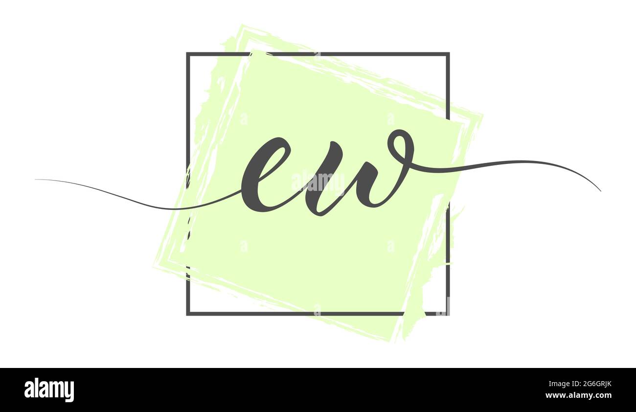Calligraphic lowercase letters EW in a single line on a colored ...