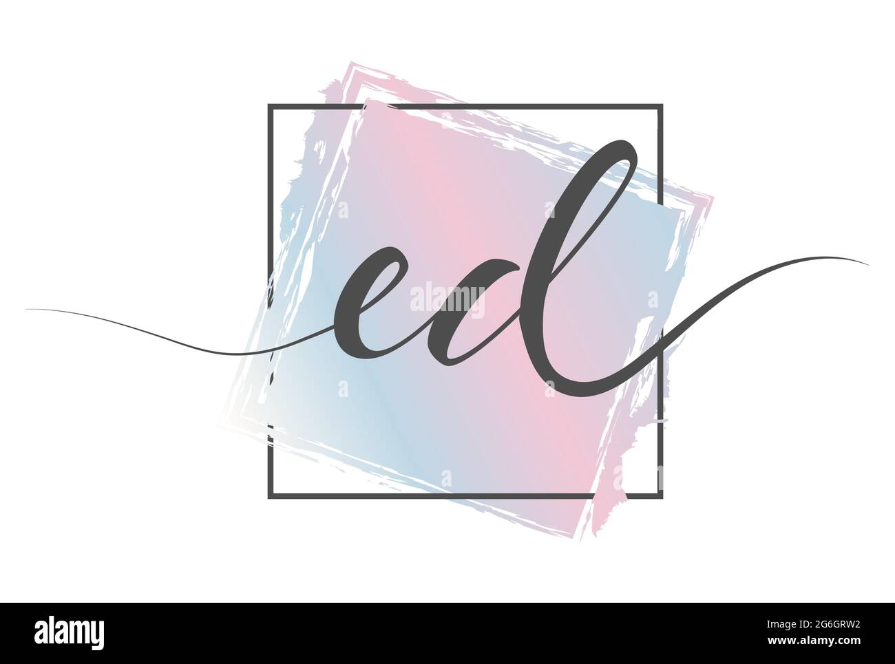 Calligraphic lowercase letters ED in a single line on a colored ...