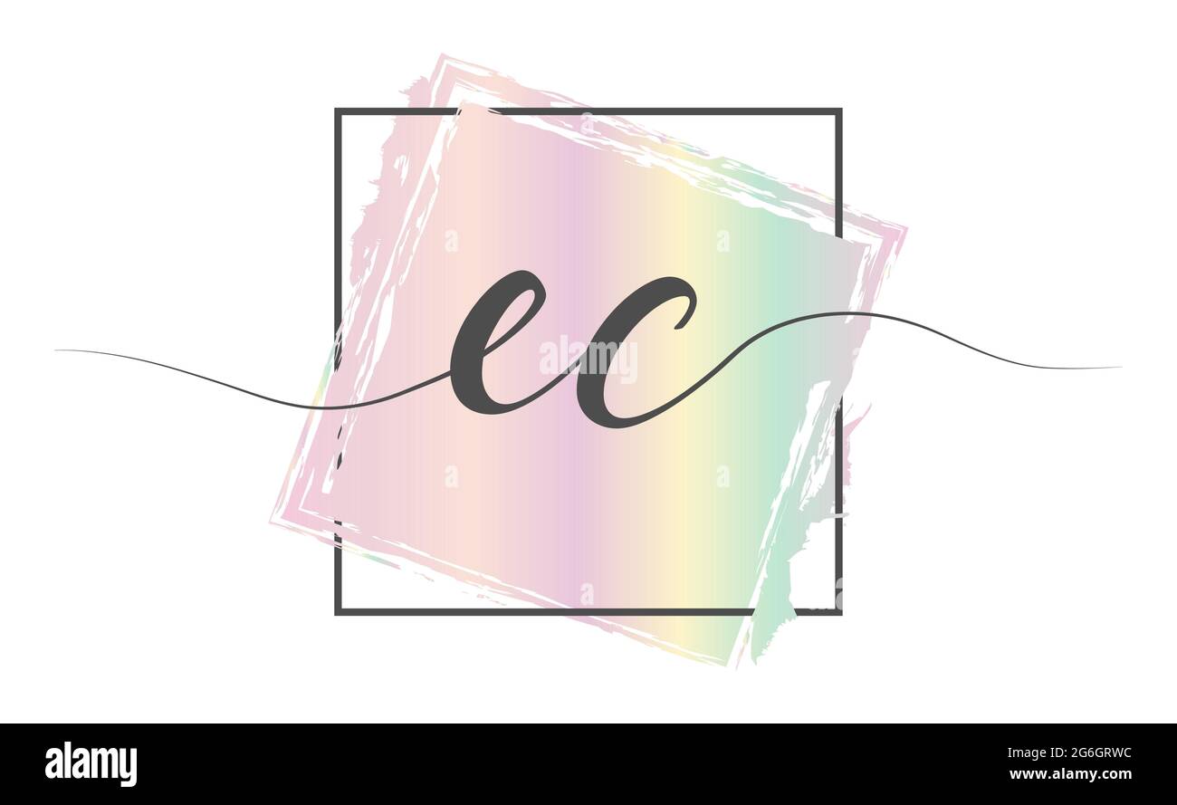Calligraphic lowercase letters EC in a single line on a colored ...