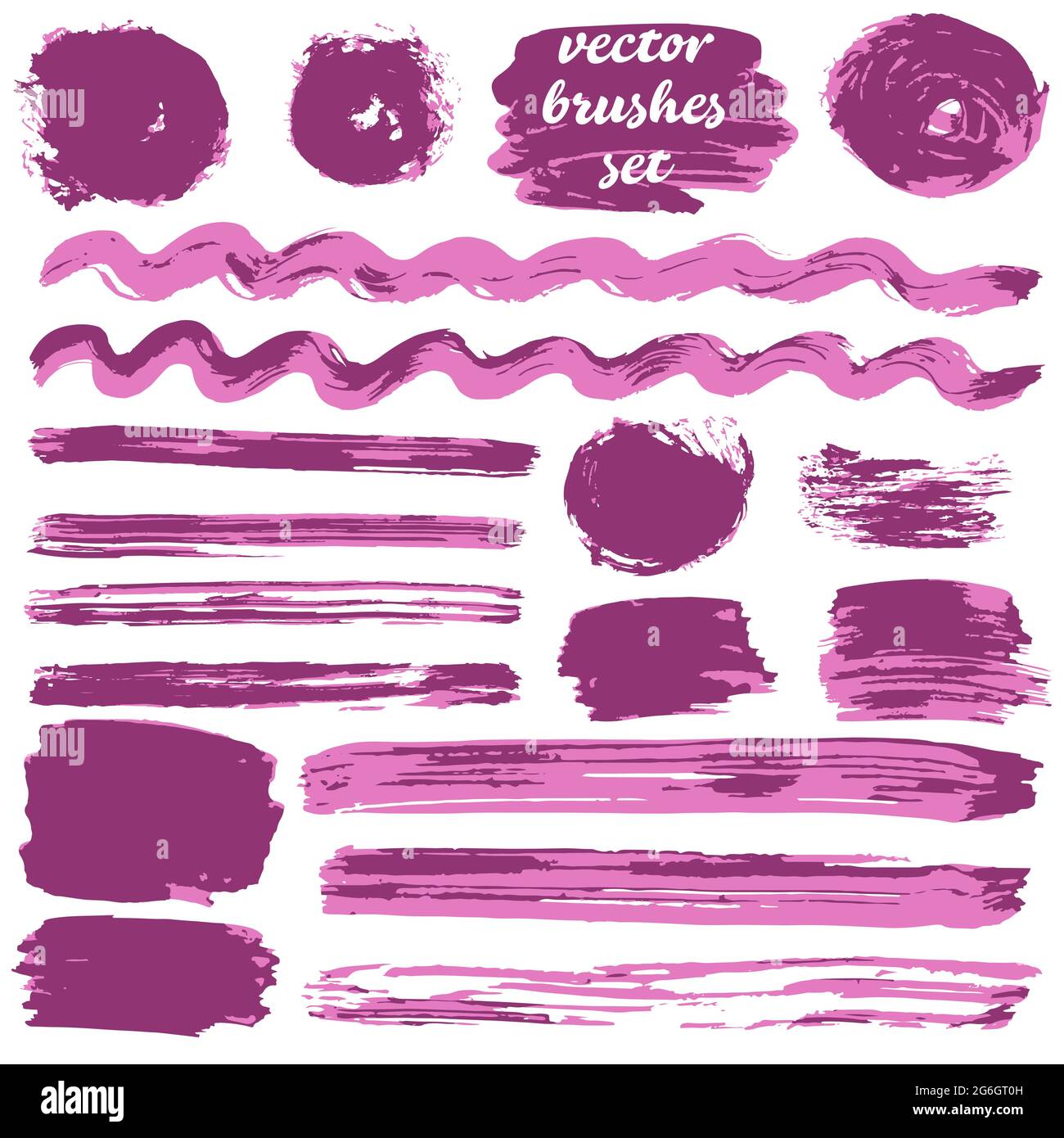 Set of freehand drawing. Collection of pink bicolor paint, ink brush ...