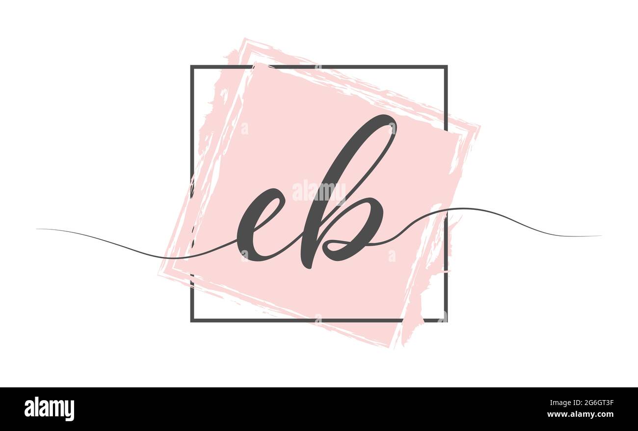 Calligraphic lowercase letters EB in a single line on a colored ...