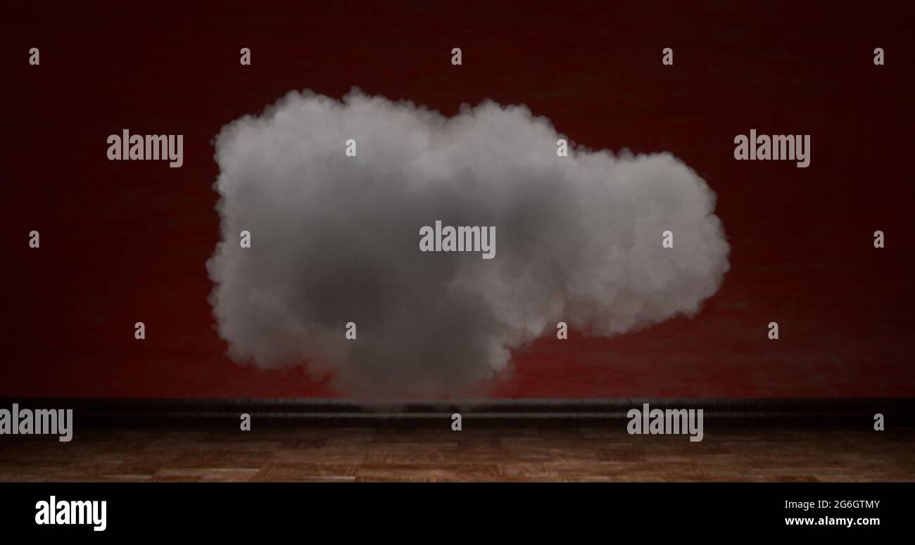 Cloud in an empty room with red wallpaper 3d-rendering Stock Photo - Alamy